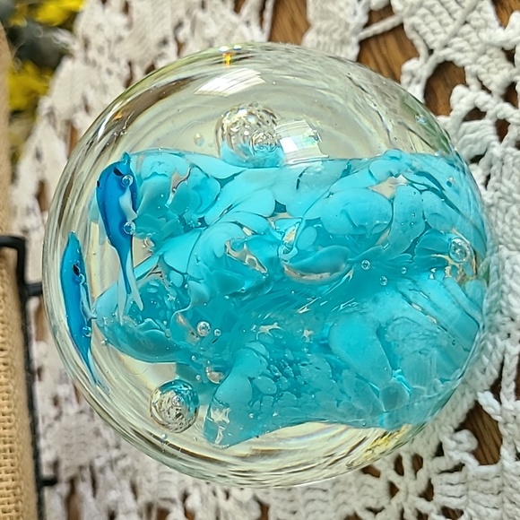 Office | Sale Blue Fish Glass Paperweight Nautical Sea Beach Seashell ...